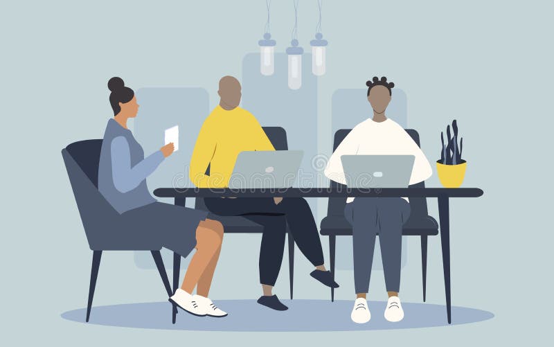 Flat Style Illustration - People of Different Races Work in the Office ...