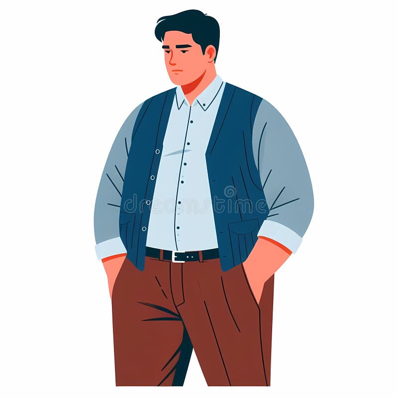 Flat Style Illustration of Plus-Size Man on White Background Stock ...