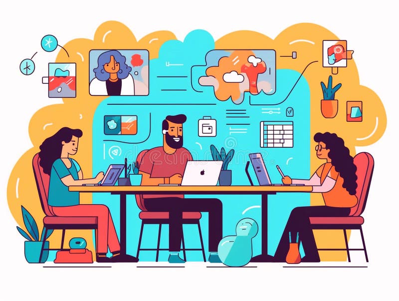 A Virtual Team Collaborating Stock Illustration - Illustration of ...