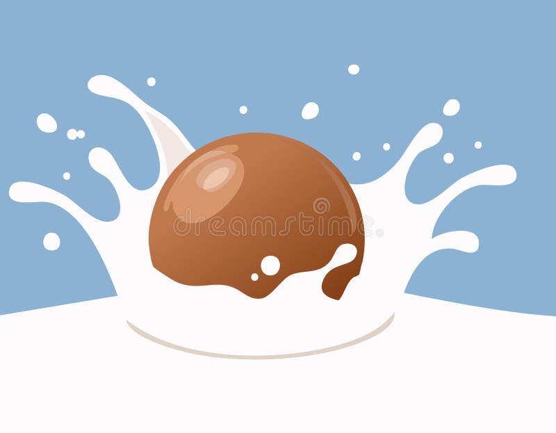 Flat Style Image of a Milk Splash with a Chocolate Ball Hitting the ...