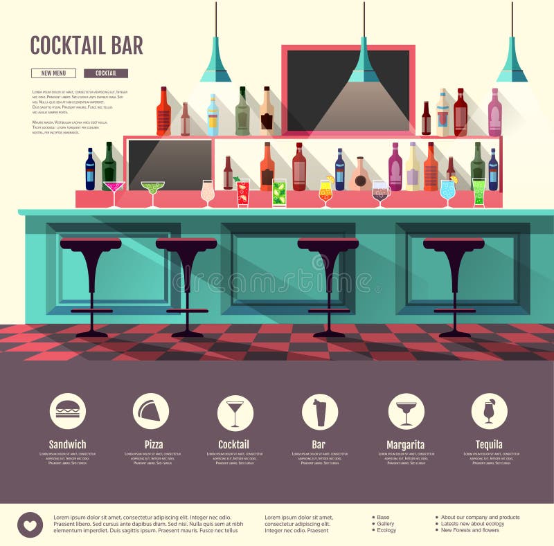 Flat Style Interior of Cocktail Bar. Web Site Design. Cocktail M Stock ...