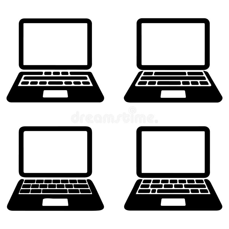 Flat Style Laptop Icon Vector with Black Silhouette Stock Vector ...