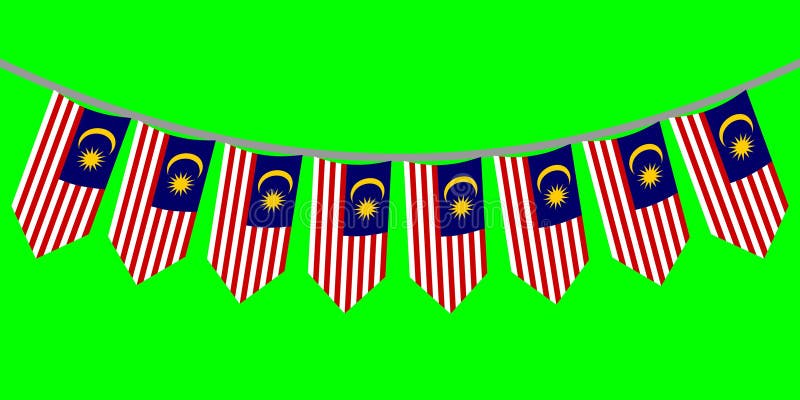 Flat Style Malaysian Flags Hanging on a Horizontal String, Vector ...
