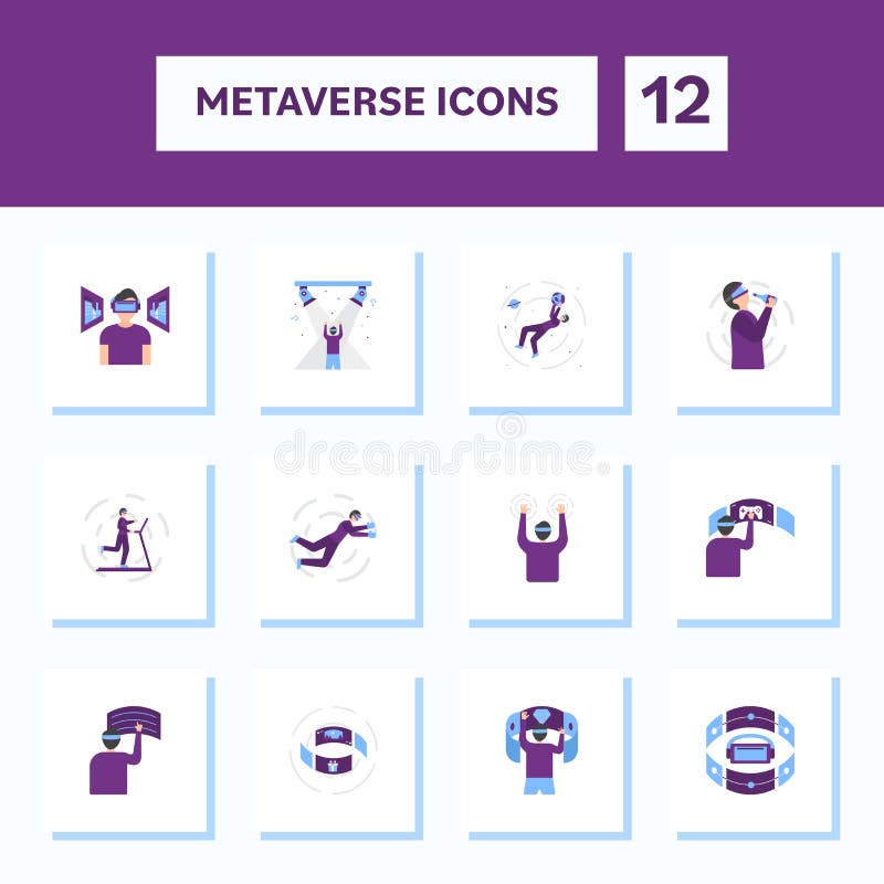 Flat Style Metaverse Icon Set in Blue and Purple Stock Illustration ...