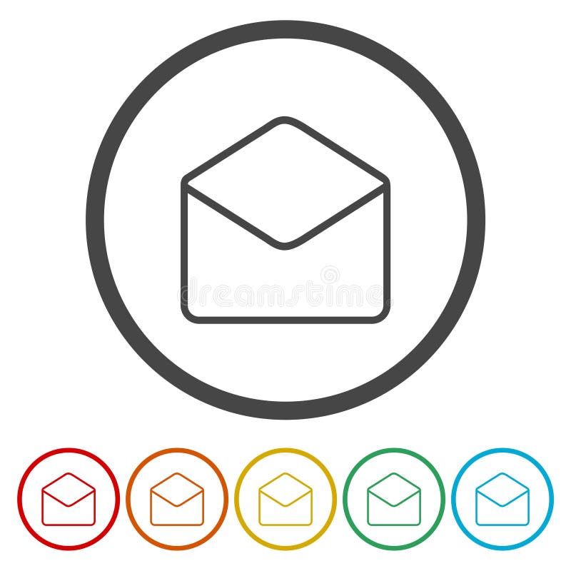 Flat Style Open Email Icon, Six Colors Stock Vector - Illustration of ...