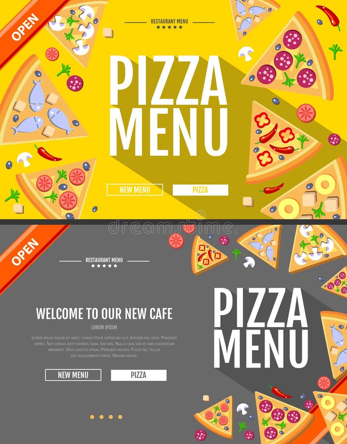 Flat Style Pizza Menu Concept Web Stock Vector - Illustration of header ...
