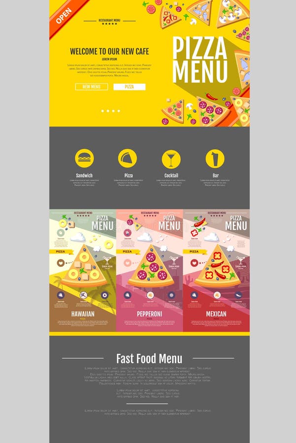 Flat Style Pizza Menu Concept Web Site Design. Stock Vector ...