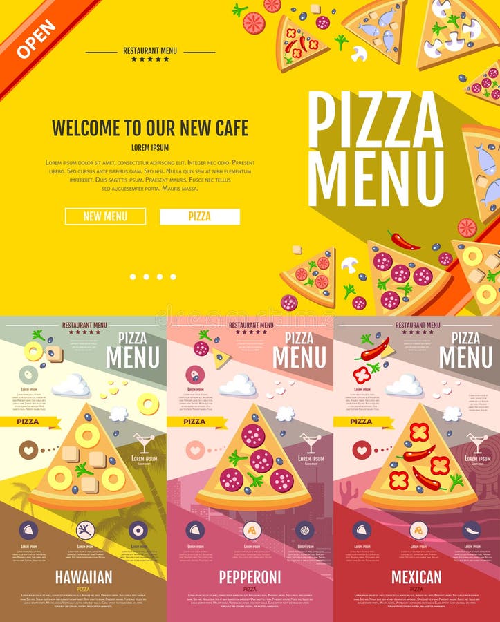 Flat Style Pizza Menu Concept Web Site Design. Stock Vector ...