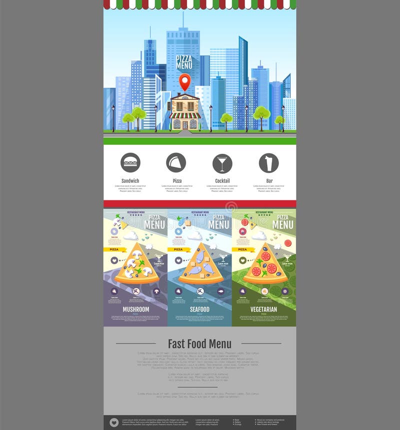 Flat Style Pizzeria Cafe Design. Web Site Design. Pizza Menu Stock ...