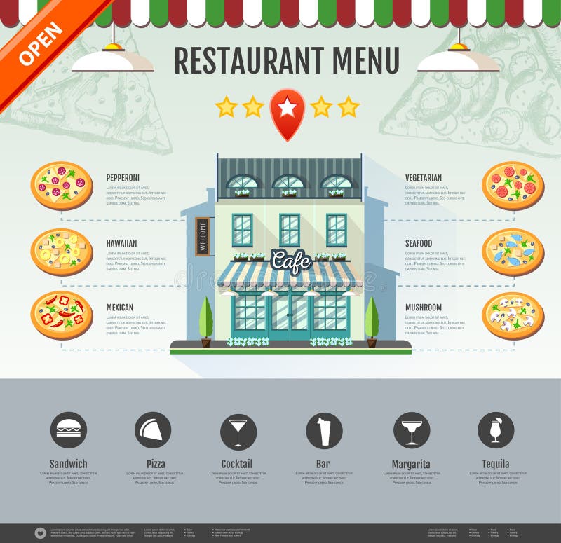Flat Style Pizzeria Cafe Design. Web Site Design. Pizza Menu Stock ...