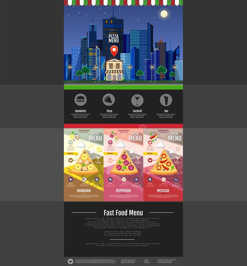 Flat Style Pizzeria Cafe Design. Web Site Design. Pizza Menu Stock ...