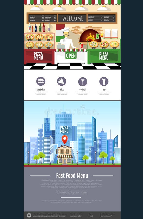 Flat Style Pizzeria Interior. Web Site Design. Pizza Menu Stock Vector ...