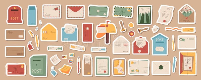Flat Style Postal Office Sticker Pack Set Stock Vector - Illustration ...