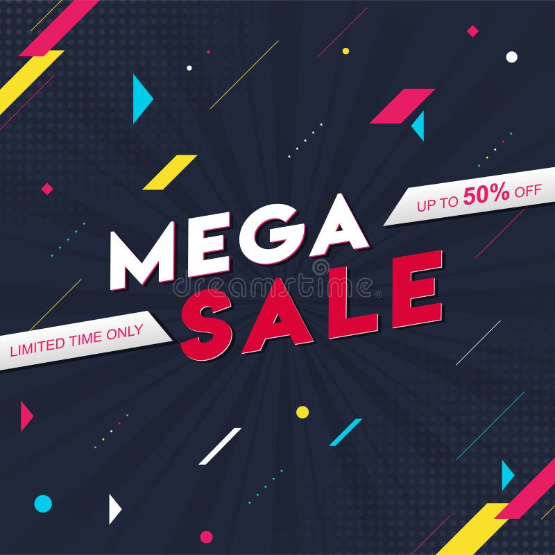 Flat Style Poster Design with 50 Discount Offer and Geometric Elements ...