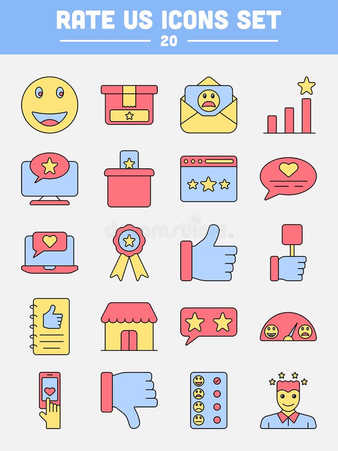 Flat Style Rate US Colorful Icons Stock Illustration - Illustration of ...