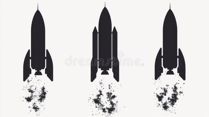 Flat Style Rocket Silhouettes Stock Illustration - Illustration of ...