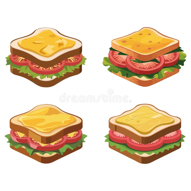 Flat Style Sandwich Illustration with Tomato, Lettuce, and Cheese ...