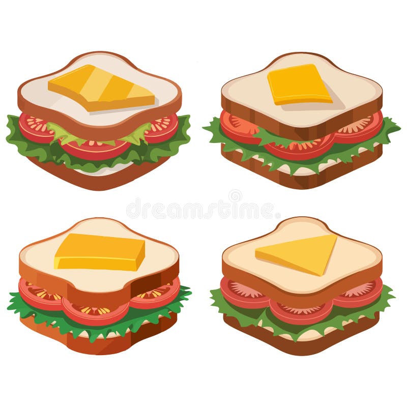Flat Style Sandwich Illustration with Tomato, Lettuce, and Cheese ...