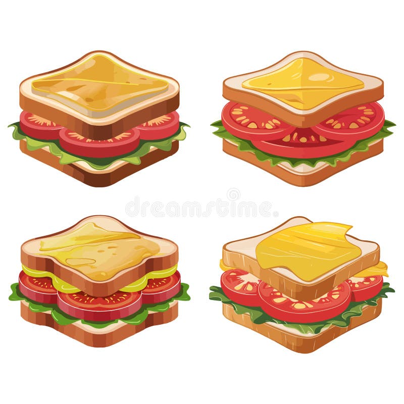 Flat Style Sandwich Illustration with Tomato, Lettuce, and Cheese ...