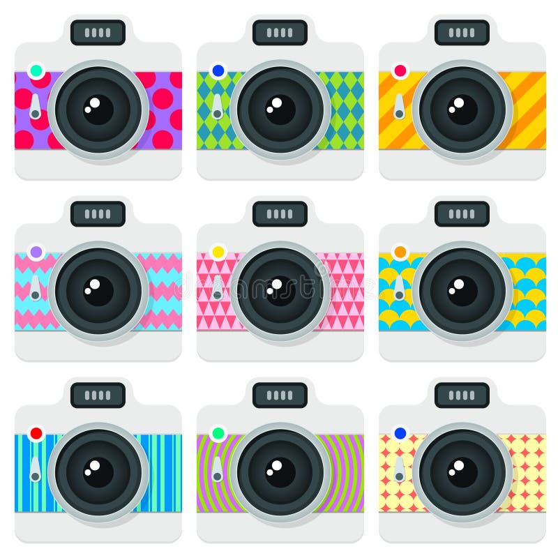 Flat style set of cameras stock illustration. Illustration of hardware ...