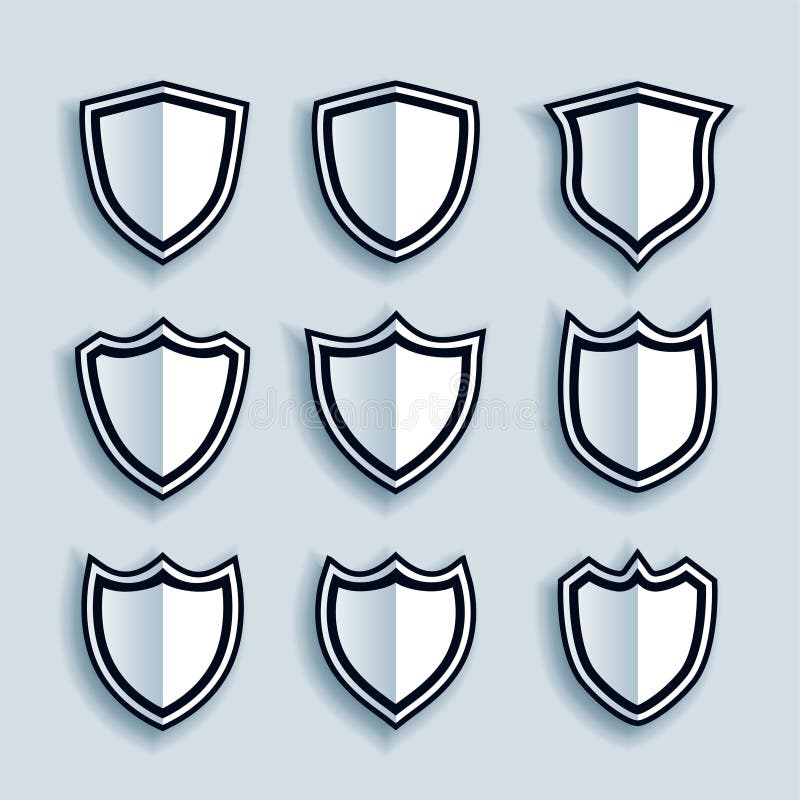 Flat Style Shield Symbols or Badges Set Stock Vector - Illustration of ...