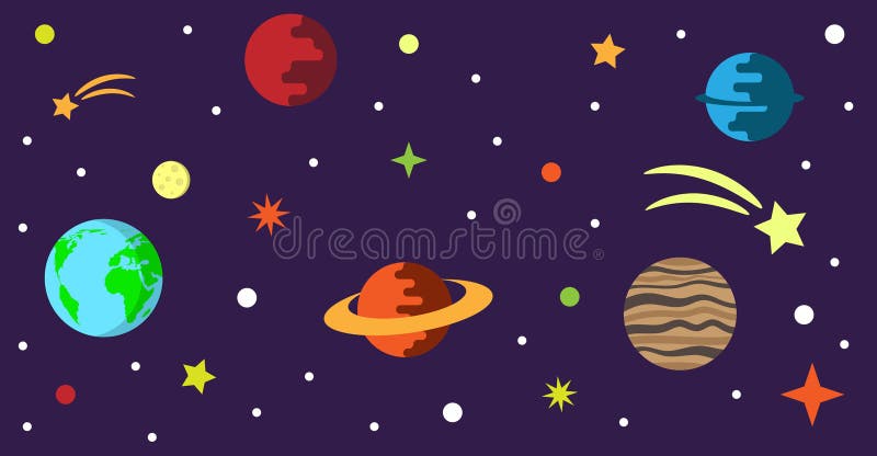Flat Style Space with Planets and Stars Stock Vector - Illustration of ...