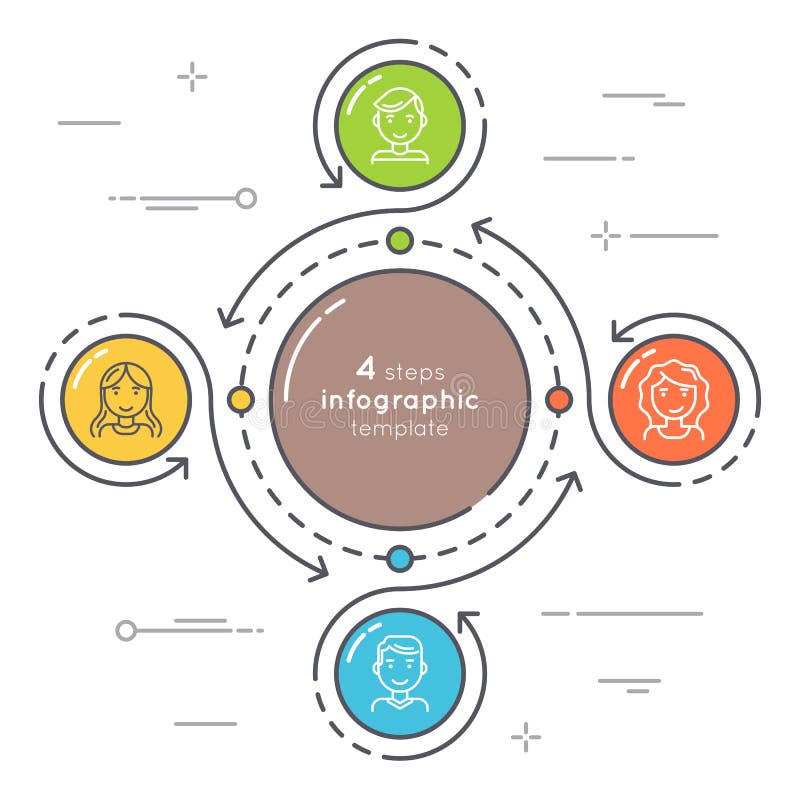 Flat Style 4 Steps Circle Infographic Template. Thin Line Business ...