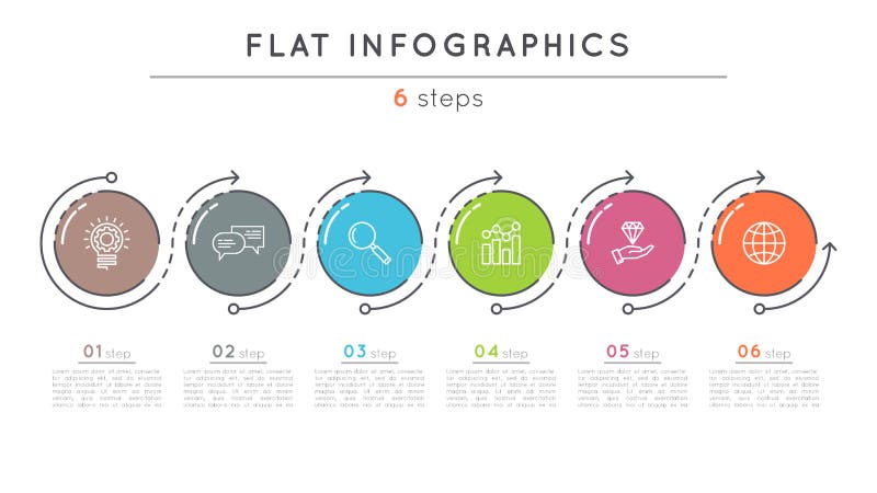 Flat Style 6 Steps Timeline Infographic Template. Stock Vector ...