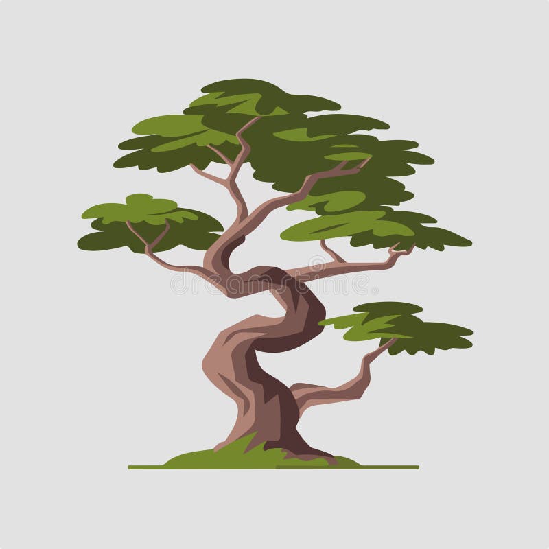 A Flat-Style Twisted Tree on a Plain White Background Stock Vector ...