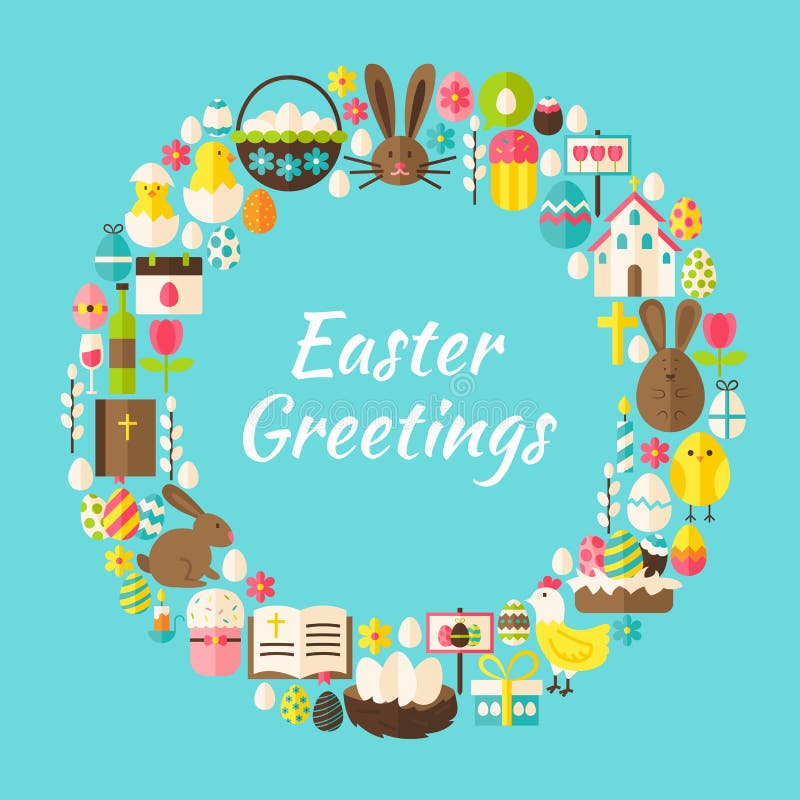 Flat Style Vector Circle Template Collection of Easter Greeting Stock ...
