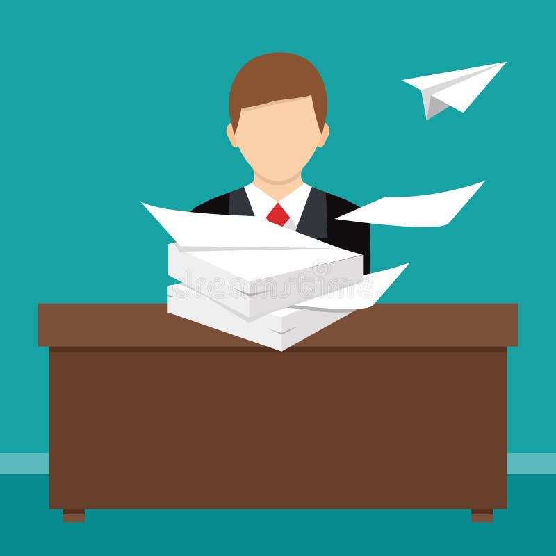 Flat Style Vector Illustration. Busy Cluttered Office Table. Stock ...