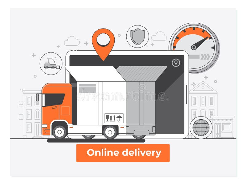 Flat Style Vector Illustration Delivery Service Concept.Online Map ...