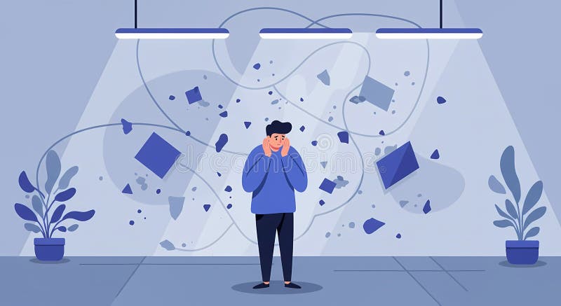 Flat-Style Illustration of Anxiety Personified with Overwhelmed ...