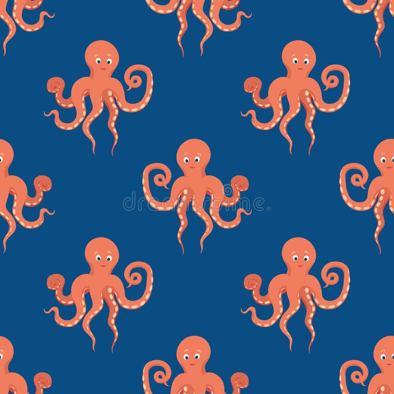 Seamless Pattern with Orange Octopus Stock Vector - Illustration of ...