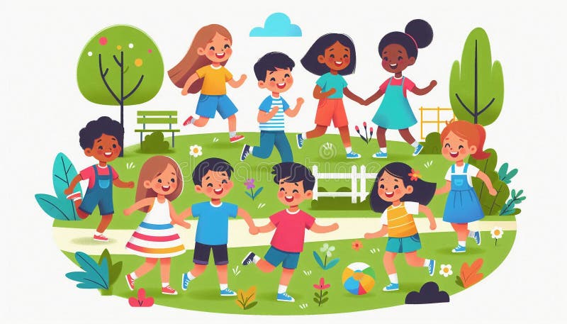 Multicultural Kids Playing in Park Stock Vector - Illustration of ...