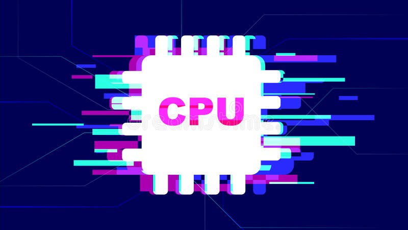 Flat Styled Glitch CPU Processor, Computer Technology Illustration ...