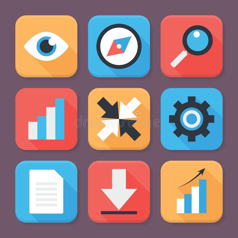 Flat Stylized Business App Icons Set Stock Vector - Illustration of ...