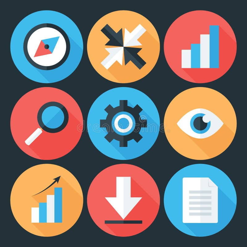 Flat Stylized Business Icons Set Over Dark Background Stock Vector ...