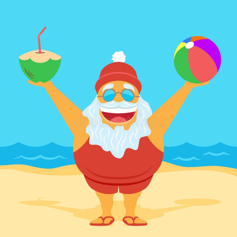 Flat Summer Santa stock vector. Illustration of coconut - 63192132