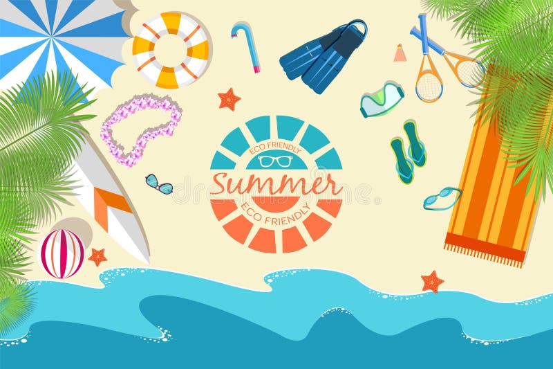 Flat Summer Vacation Time Background Vector Illustration Concept Stock ...