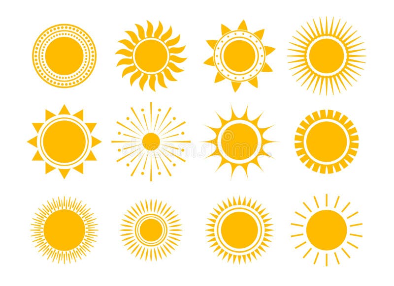 Flat Summer Yellow Sun Collection in Different Styles Stock Vector ...