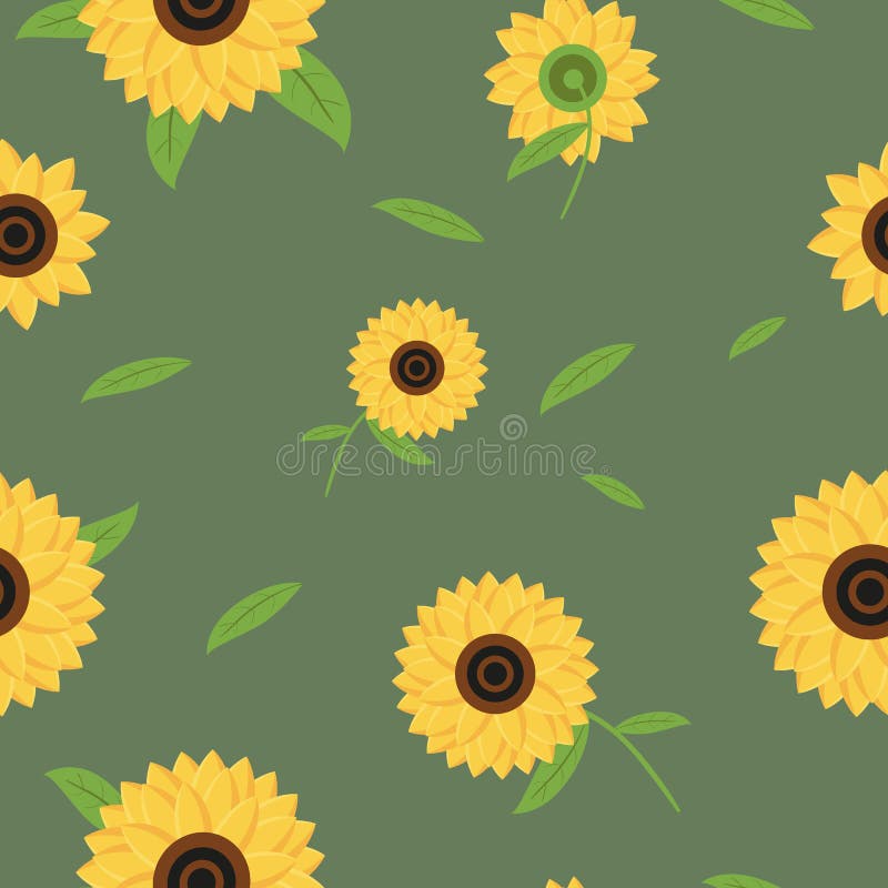 Flat Sunflower Pattern Leaf for Decoration Design on a Green Background ...