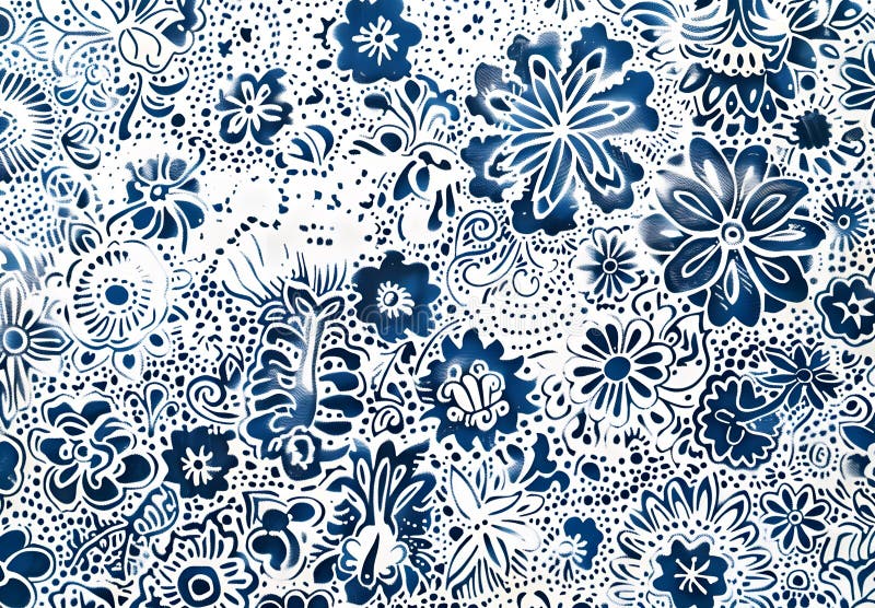 Indigo Blue and White Batik Floral Pattern Stock Illustration ...