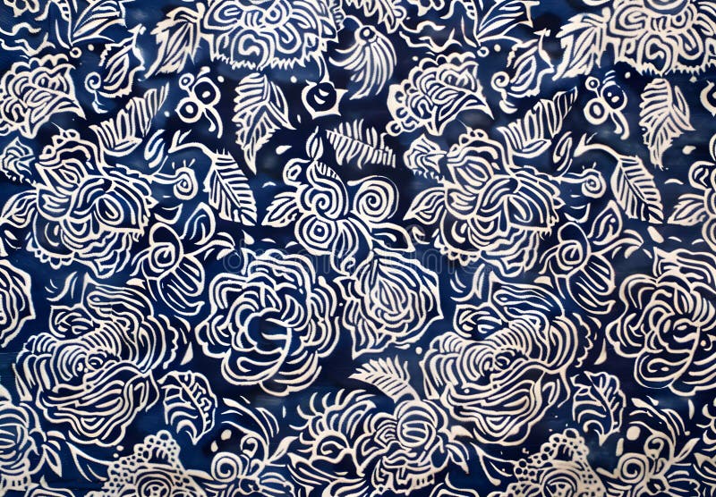 Indigo Blue and White Batik Floral Pattern Stock Illustration ...