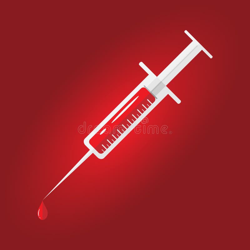 Flat Syringe with Red Blood Inside on Dark Background. Vector ...