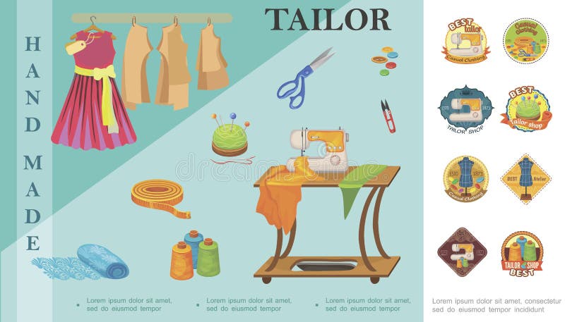 Flat Tailoring Elements Concept Stock Vector - Illustration of meter ...