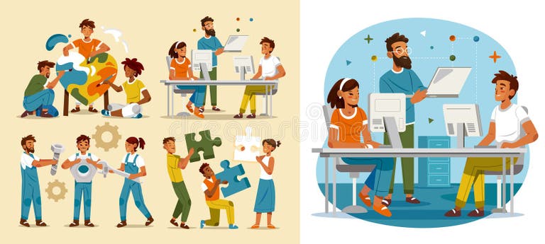 Flat Team Work Original Set Stock Vector - Illustration of office ...