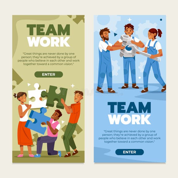 Flat Team Work Vertical Banner Set Stock Vector - Illustration of ...