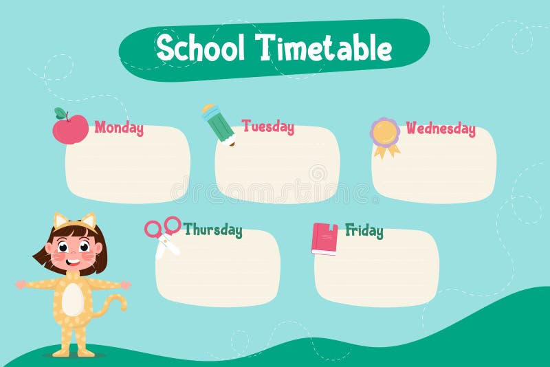 Flat Template School Timetable with Day of Week Chart for Weekly ...