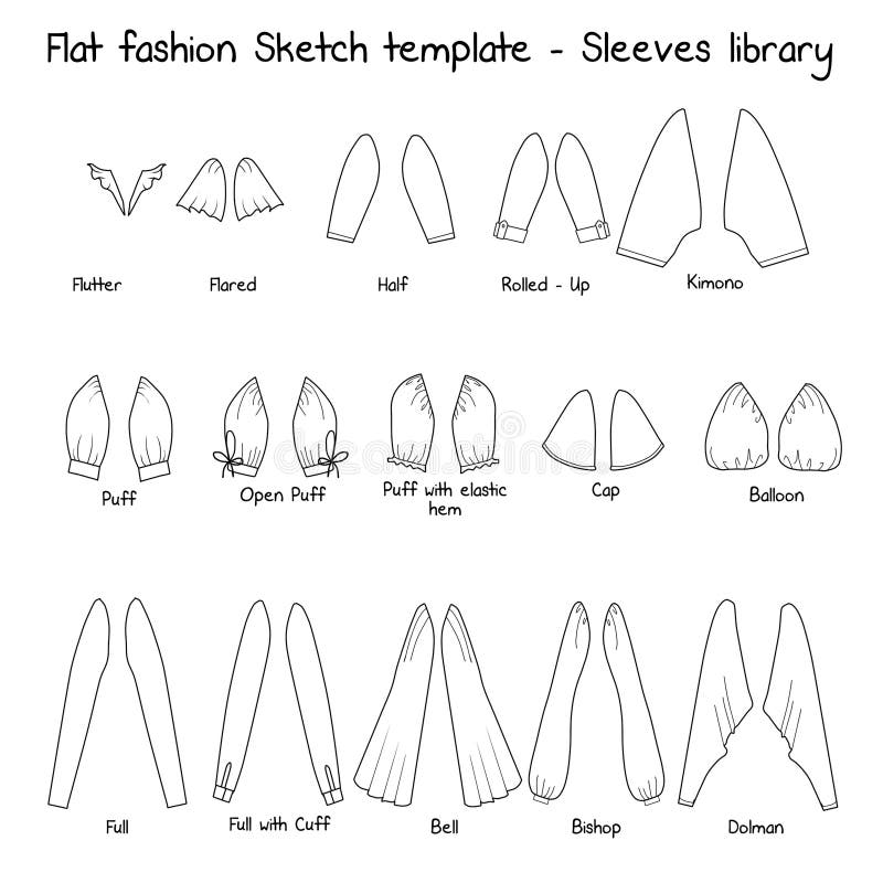 Set of Fashion Flat Templates Sketches - Woman Dresses - Short and ...